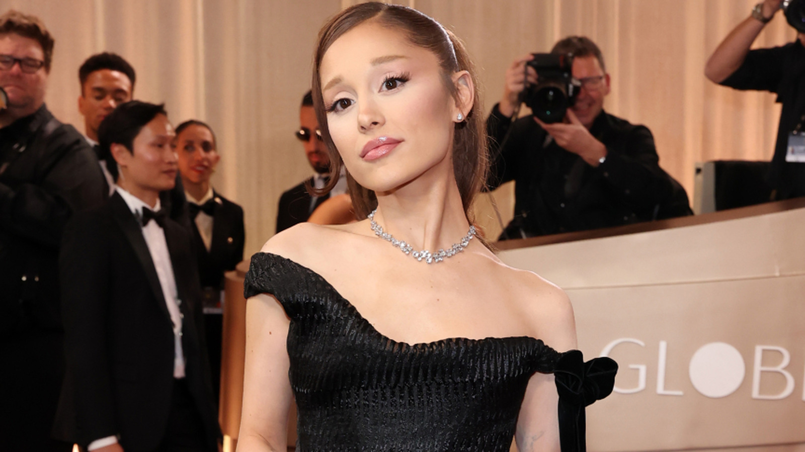 Ariana Grande's Black 2026 Golden Globes Dress Gave Glinda's Funeral Vibes